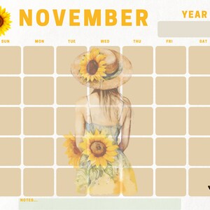 Printable Sunflower Undated Calendar - 12-month Undated Calendar - Etsy