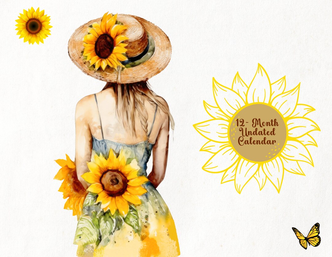 Printable Sunflower Undated Calendar - 12-month Undated Calendar - Etsy