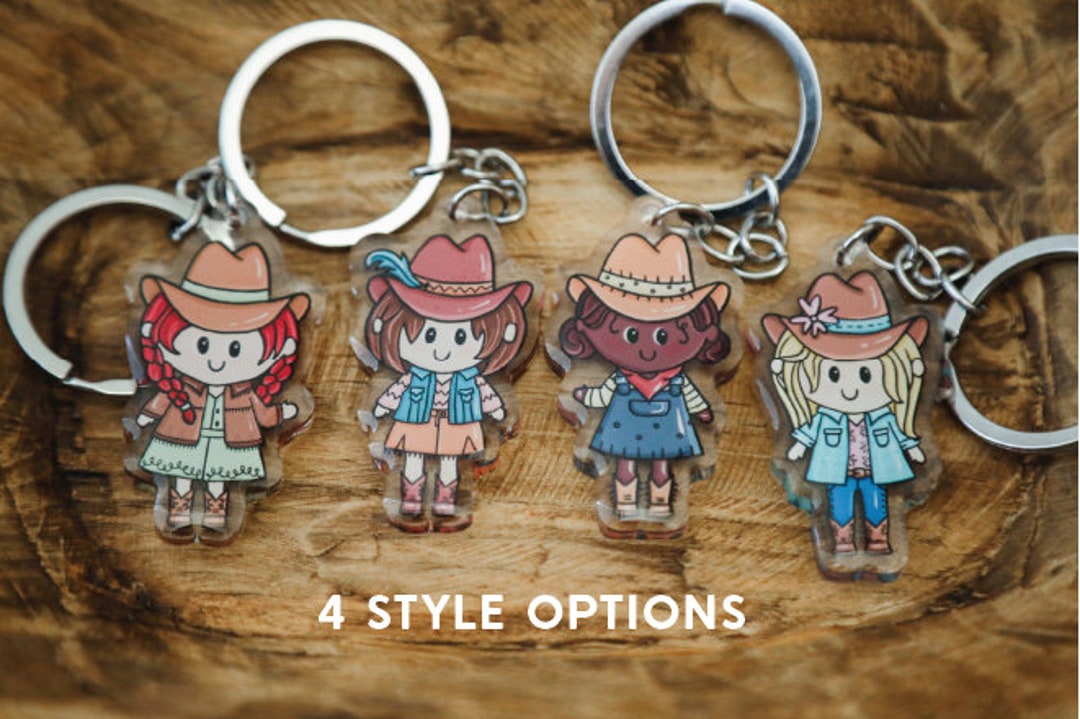 Cowgirl Acrylic Keychains, Double-sided Epoxy Cartoon Style Charms ...