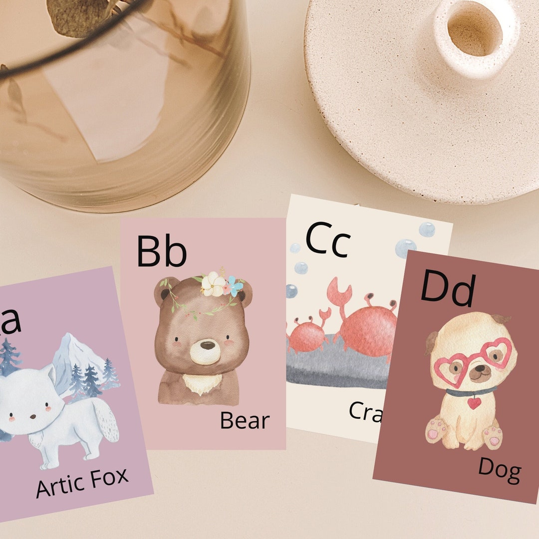 Printable Watercolor Animal Alphabet Flashcards 5x7 and 4x6 - Etsy UK