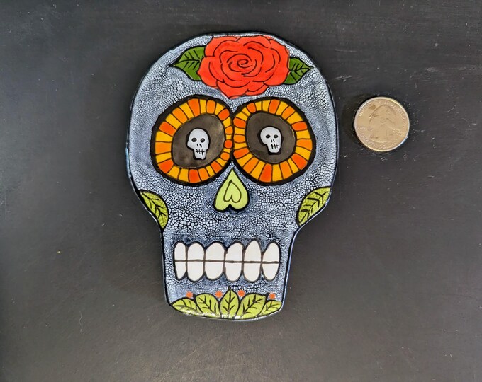 Handmade Ceramic Sugar Skull Tile,dia De Los Muertos,craft Mosaic Tile ...