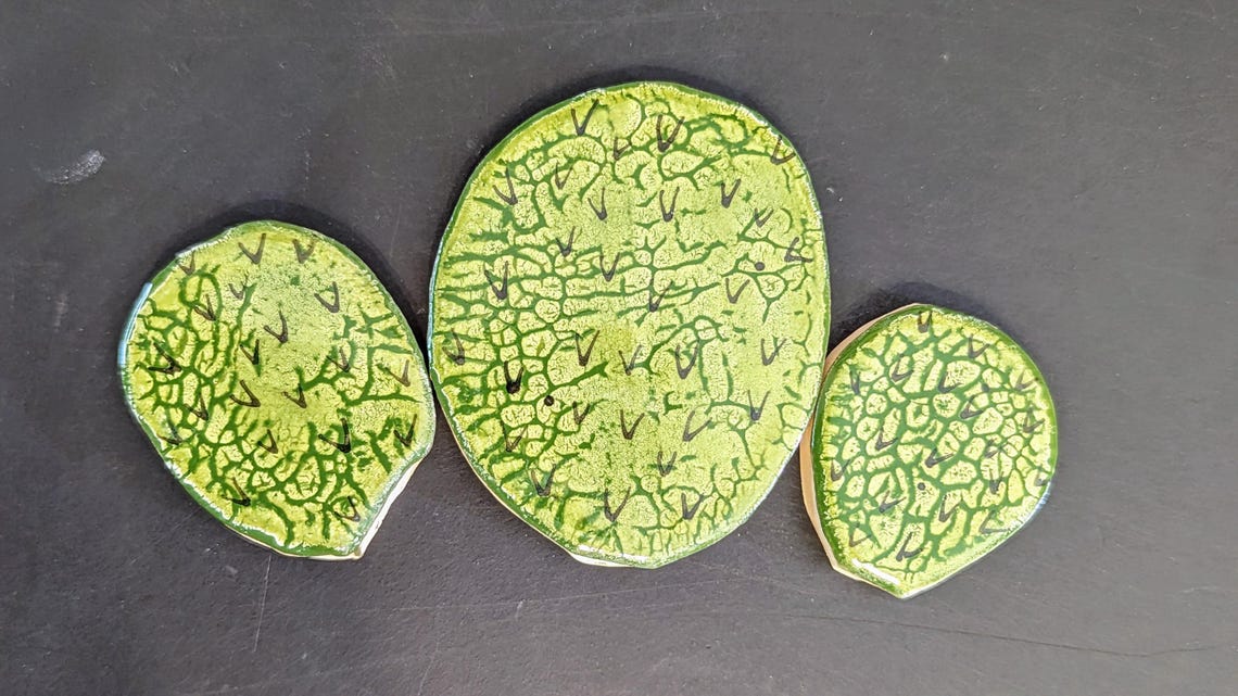 Handmade Ceramic Prickly Pear Cactus Mosaic Tiles, Tile Insert, Custom ...