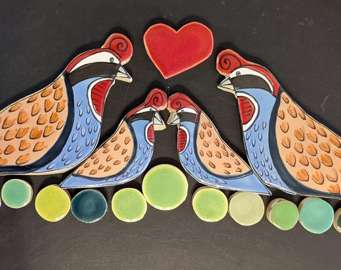 Handmade Ceramic Mosaic Tile: Quail Bird Folk Art Tile - Etsy