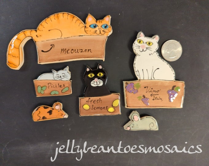 Mosaic Tiles, Handmade Mosaic Ceramic Tiles, Cat's Sitting in Boxes ...