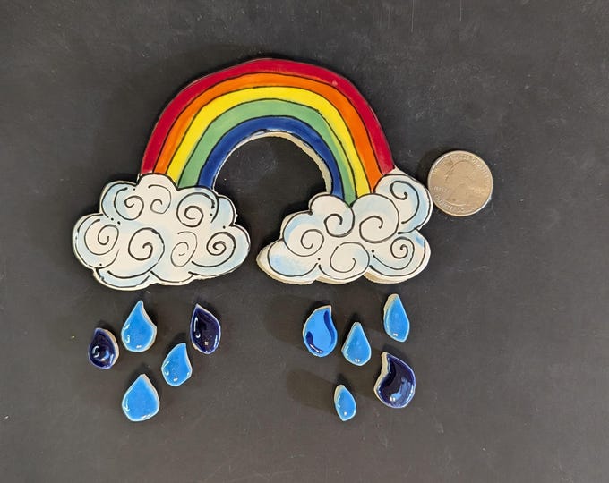 Handmade Ceramic Rainbow With Rain Drop Mosaic Tiles, Decorative ...
