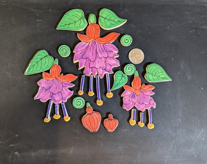 Handmade Ceramic Mosaic Hanging Fuchsia Flower Plants, Fuchsia Flower ...