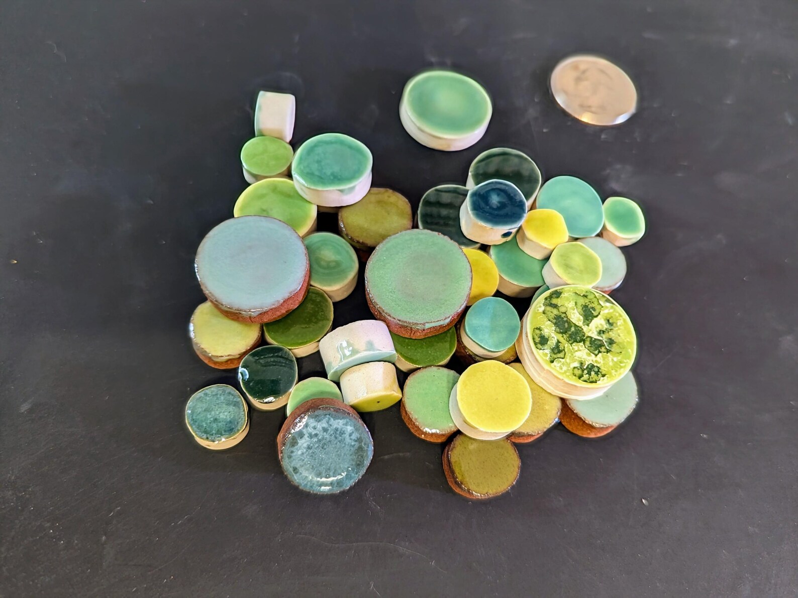 Round Green Mosaic Clay Tiles Various Sizes and Shades, Decorative ...