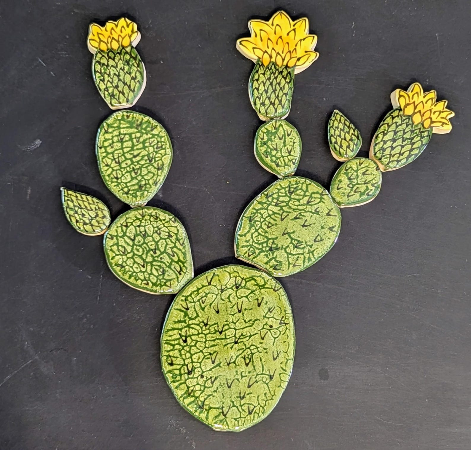 Handmade Prickly Pear Cactus Ceramic Mosaic Tiles, Southwest Art, 11 Pc ...