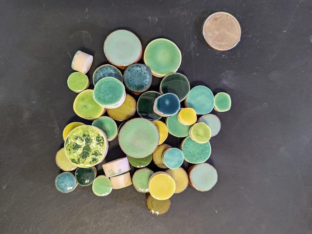 Round Green Mosaic Clay Tiles Various Sizes and Shades, Decorative ...