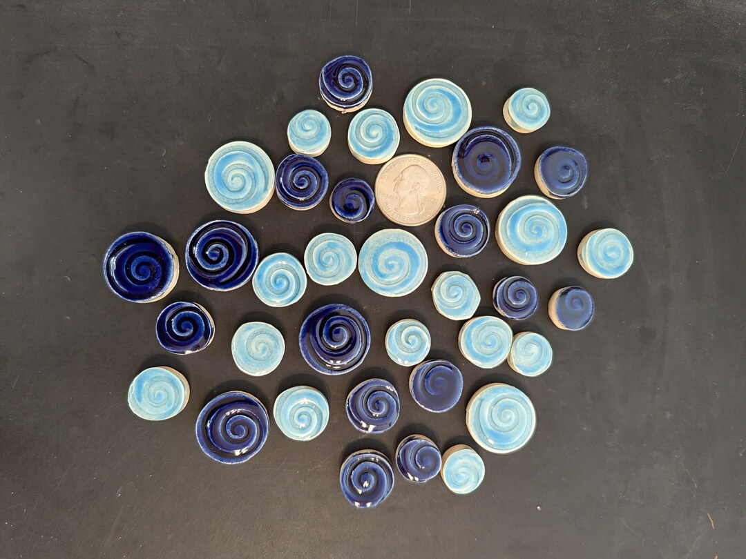 Handmade Ceramic Mosaic Blue Swirl Shaped Tiles, Accent Blue Tiles ...