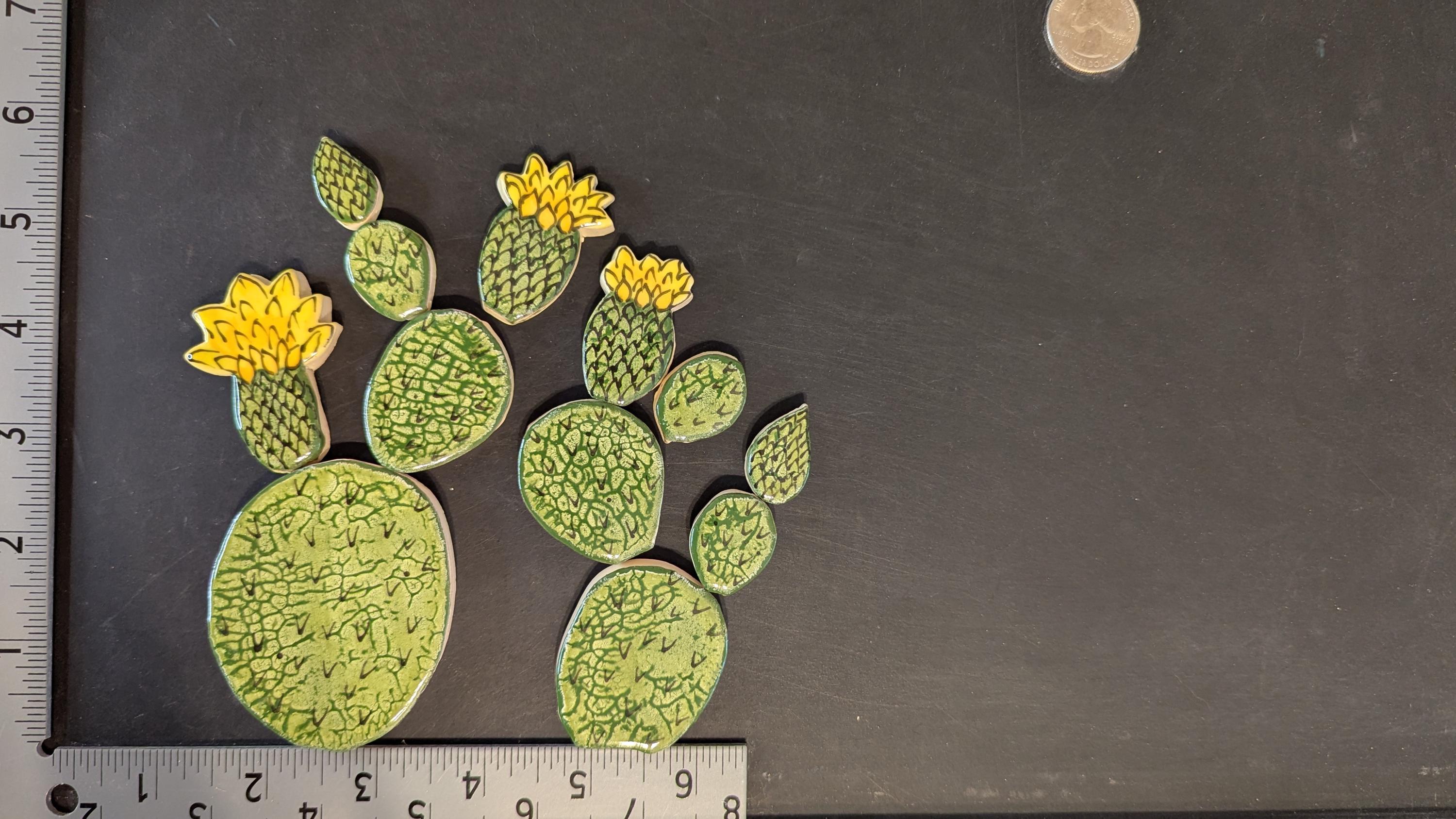 Handmade Prickly Pear Cactus Ceramic Mosaic Tiles, Southwest Art, 11 Pc ...
