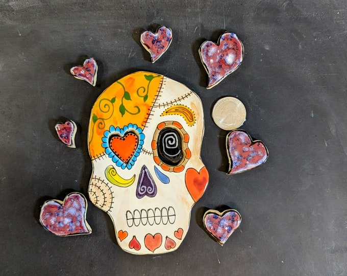 Handmade Ceramic Mosaic Sugar Skull Tile Set, Decorative Tiles, Accent ...