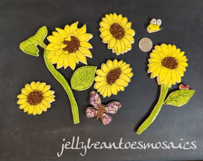 Handmade Ceramic Mosaic Sunflower Tiles, Decorative Sunflower Tile Set ...
