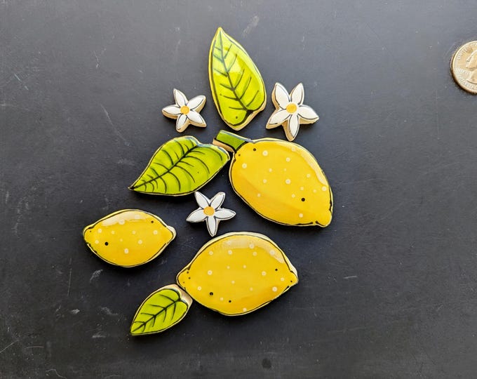 Handmade Lemon and Flower Bud Mosaic Tile Set, Custom, Tile Insert ...