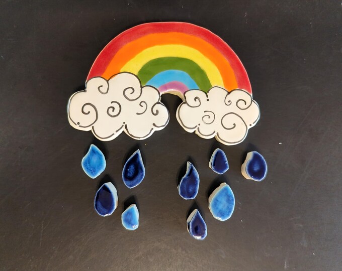 Handmade Ceramic Rainbow With Rain Drops - Etsy