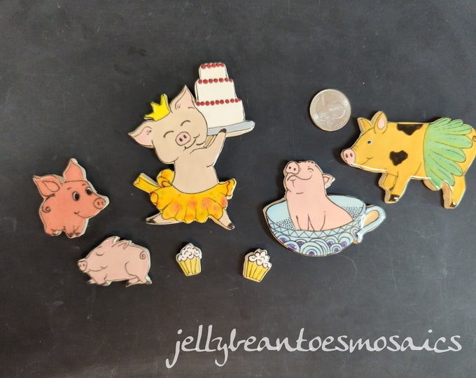 Handmade Ceramic Piggy Tea Party Mosaic Tiles, Pig Decorative Tiles - Etsy