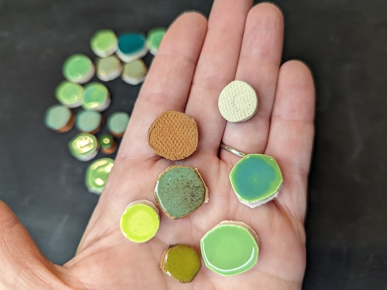 Round Green Mosaic Clay Tiles Various Sizes and Shades, Decorative ...