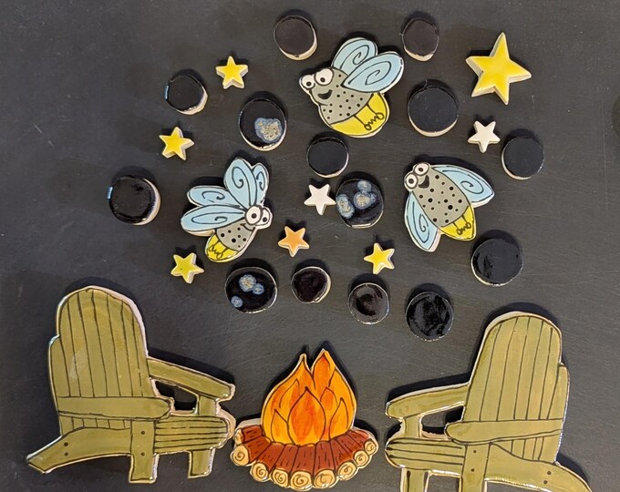 Handmade Ceramic Tile Campfire Adirondack Chair and Lightning Bugs ...