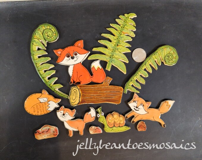 Handmade Ceramic Mosaic Red Fox Wilderness Tile Set, Decorative Red Fox ...