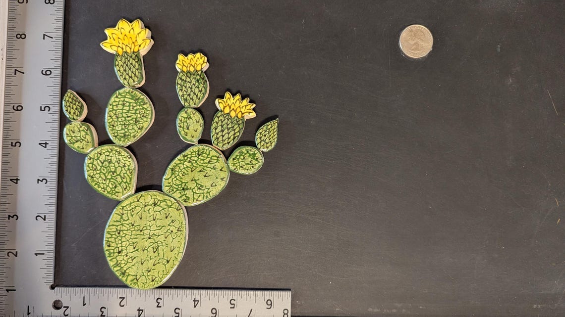 Handmade Prickly Pear Cactus Ceramic Mosaic Tiles, Southwest Art, 11 Pc ...