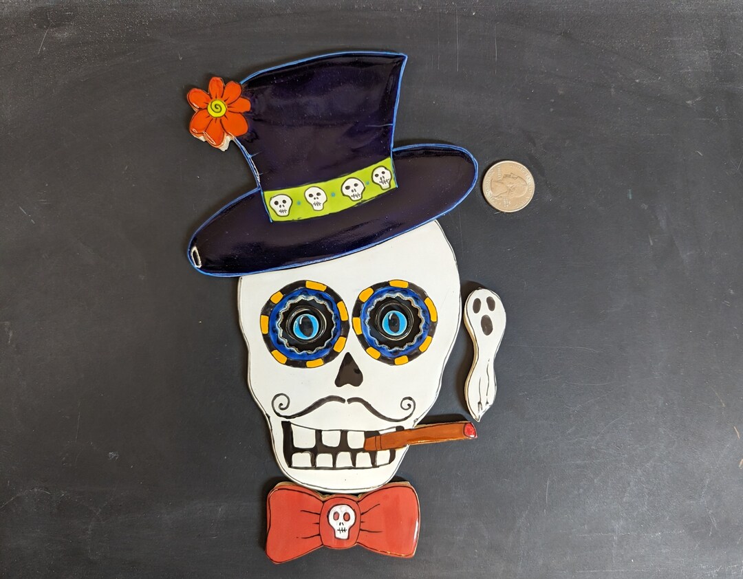 Handmade Ceramic Mosaic Sugar Skull Tile Set, Decorative Sugar Skull ...