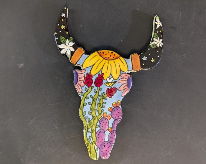 Handmade Ceramic Cow Skull Tile,desert Accent Shaped Tile,craft Mosaic ...