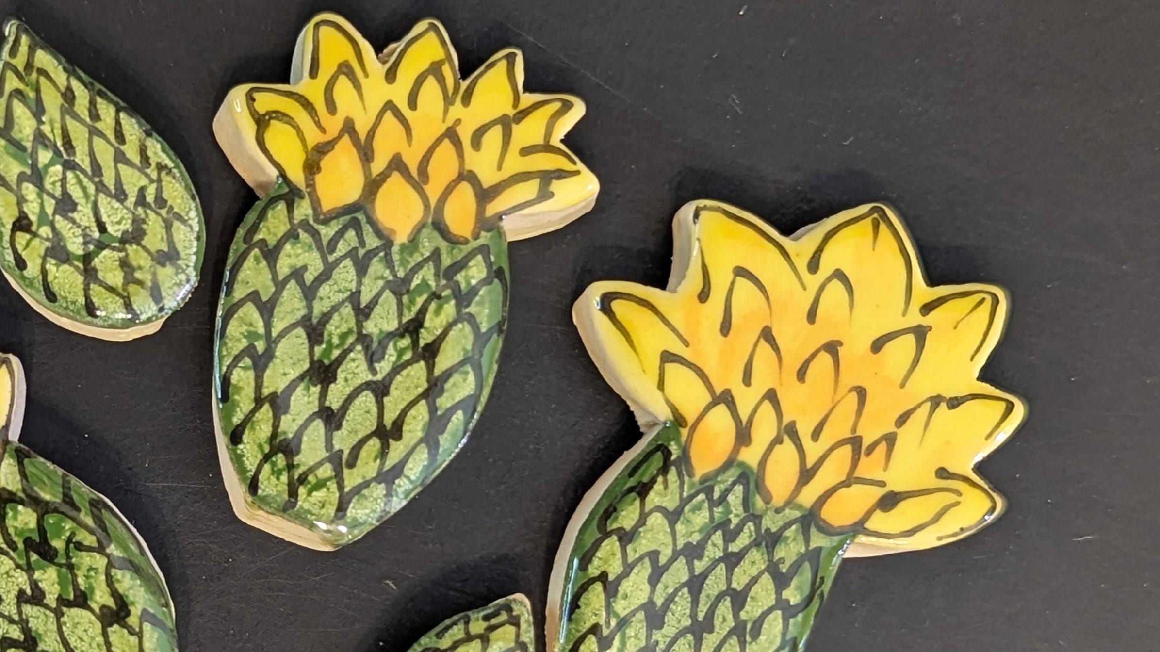 Handmade Prickly Pear Cactus Ceramic Mosaic Tiles, Southwest Art, 11 Pc ...