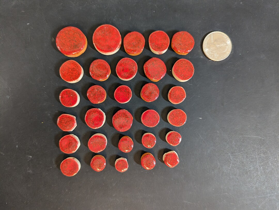 Handmade Ceramic Mosaic Round Red Glitter Tiles, Fill in Tiles, Back ...