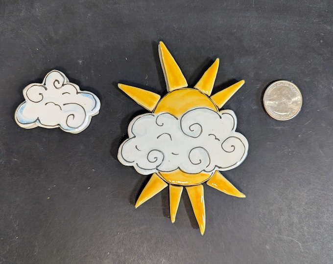 Handmade Ceramic Sun and Cloud Mosaic Tile Set, Decorative Sun Tile ...
