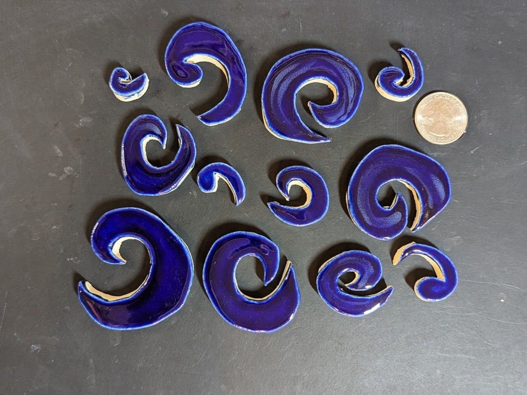 Handmade Ceramic Mosaic Tile Navy Blue Swirls, Accent Mosaic Tile ...