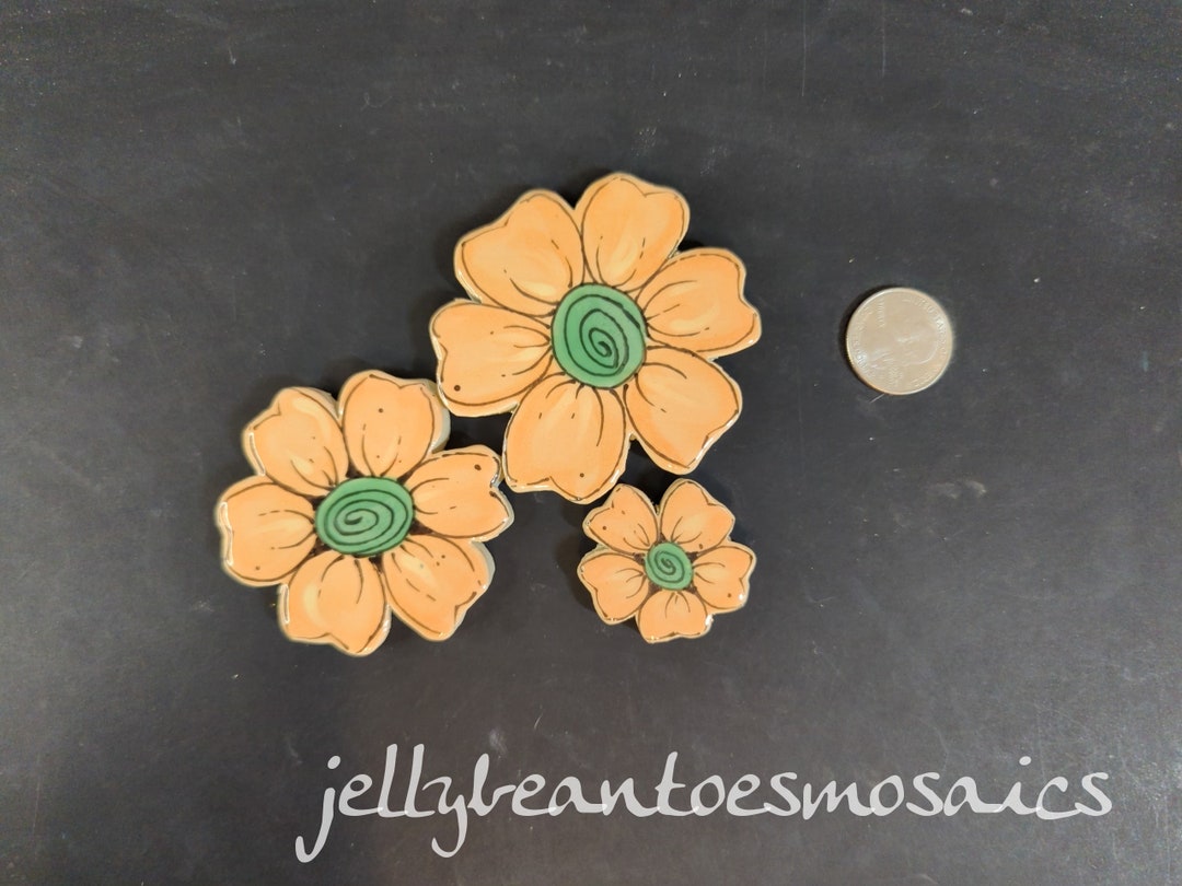 Handmade Ceramic Mosaic Tile Peach Colored Flowers Decorative - Etsy