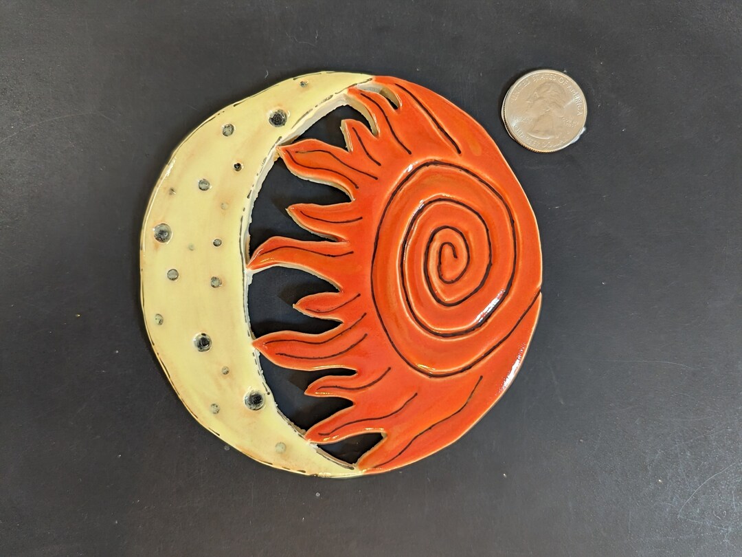 Handmade Ceramic Celestial Mosaic Tile, Sun and Moon Accent Tile ...