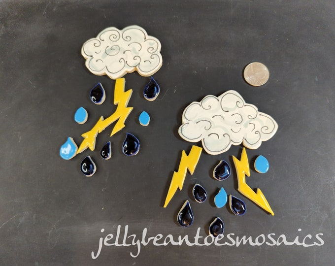 Handmade Ceramic Storm Clouds, Lightning Bolts and Rain Drop Mosaic ...