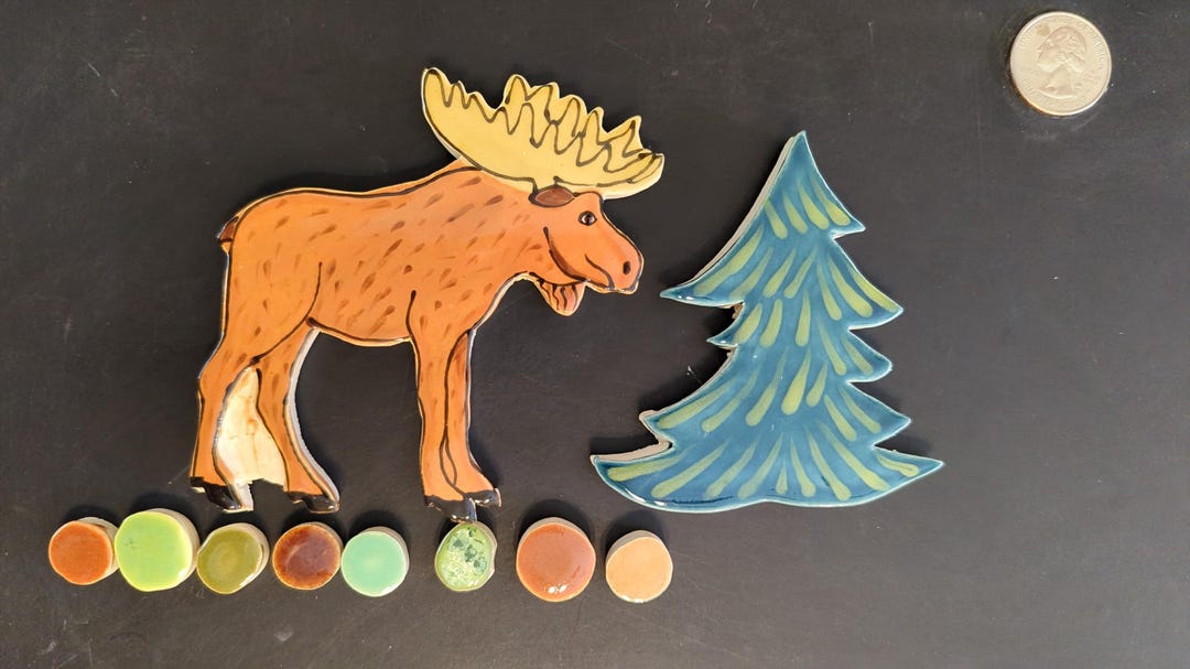 Handmade Moose and Pine Tree Mosaic Tile Set - Etsy