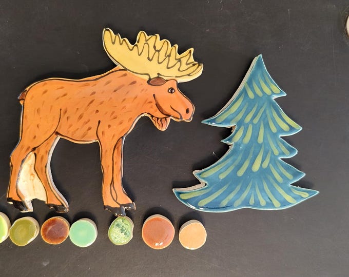Handmade Moose and Pine Tree Mosaic Tile Set - Etsy