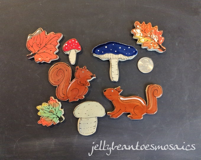 Mosaic Tiles, Chipmunk Tile With Mushroomsband Fall Leaves, Handmade ...