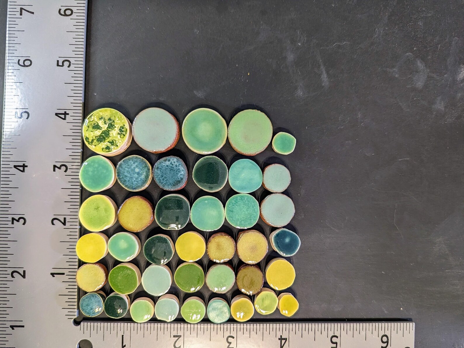 Round Green Mosaic Clay Tiles Various Sizes and Shades, Decorative ...