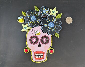 Handmade Ceramic Sugar Skull Tile,dia De Los Muertos,craft Mosaic Tile ...