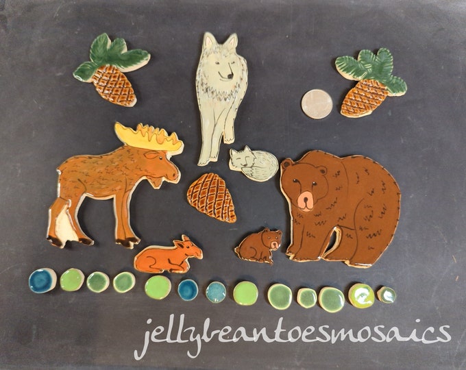 Handmade Ceramic Bear, Moose, Wolf Mosaic Tiles, Decorative Wilderness ...