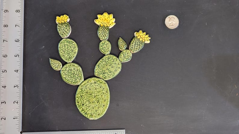 Handmade Prickly Pear Cactus Ceramic Mosaic Tiles, Southwest Art, 11 Pc ...