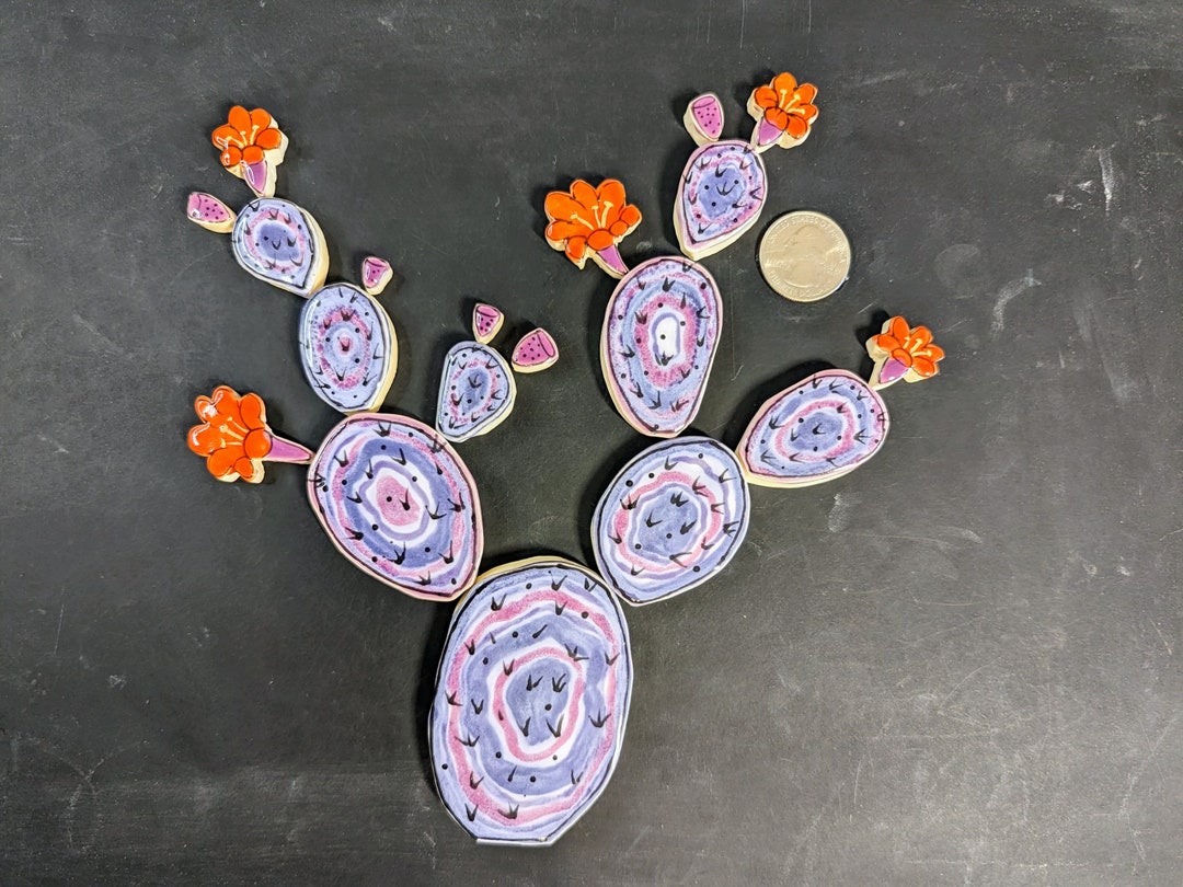 Handmade Ceramic Mosaic Abstract Purple Prickly Pear Cactus Tiles ...