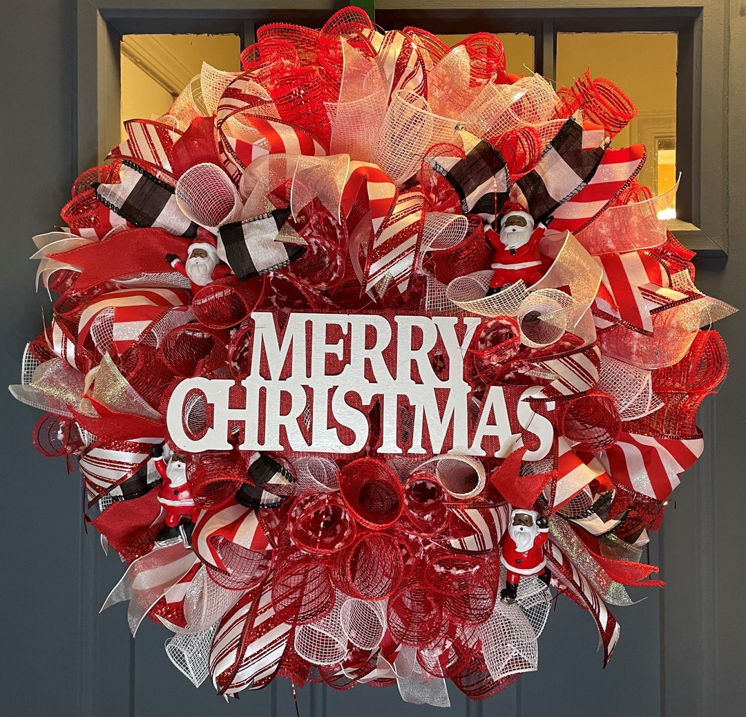 Merry Christmas Ice-skating Black Santa Wreath - Etsy