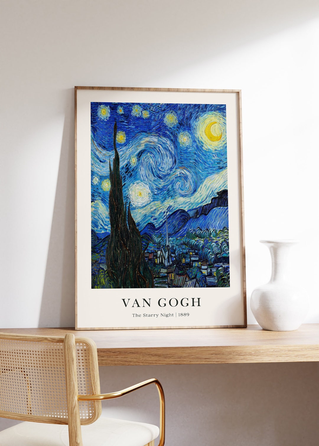 Starry Night Van Gogh Print, Night Sky Stars Poster, Blue Landscape ...