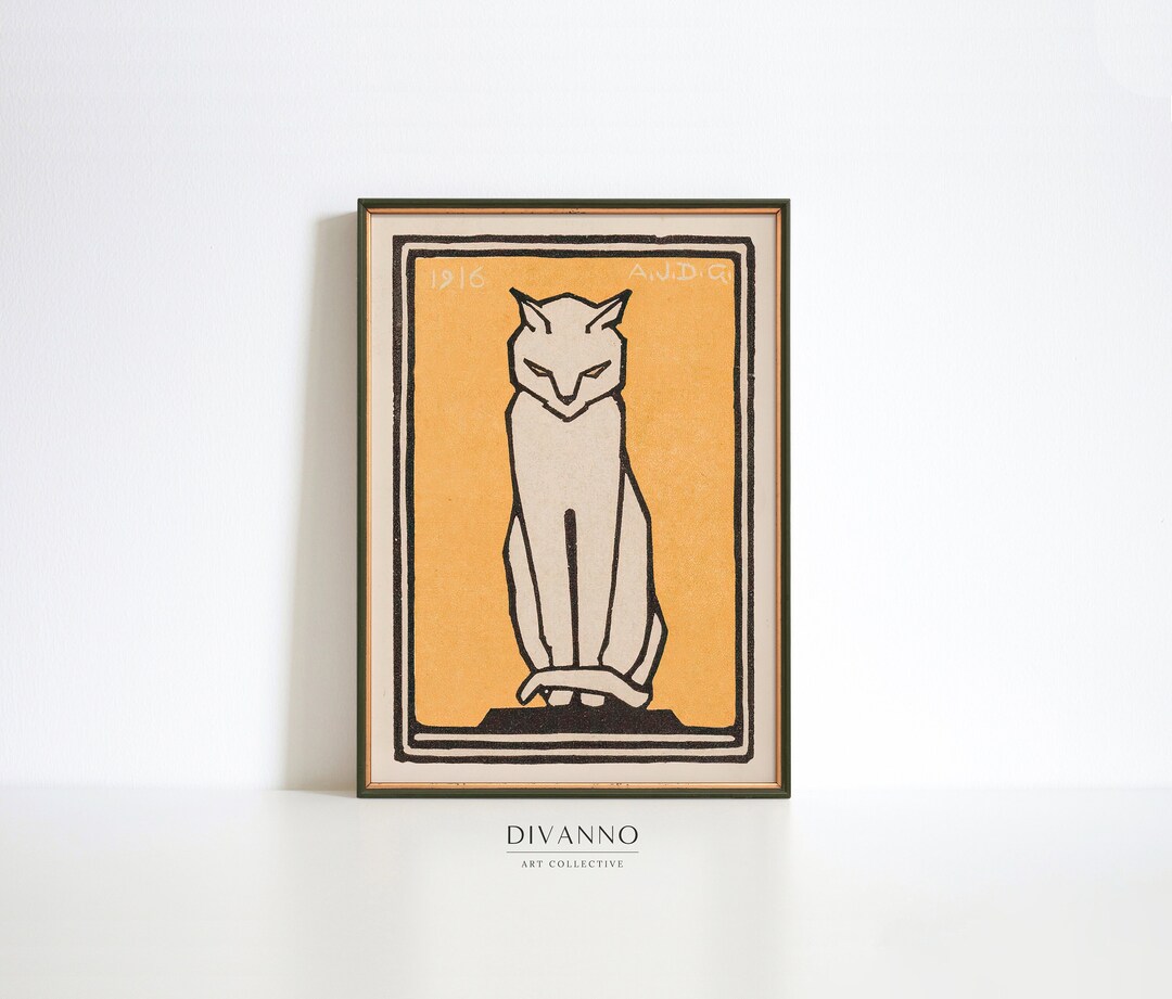 Vintage Cat Print Art Deco Poster Canvas Digital Giclee Etsy