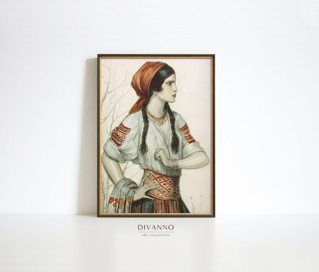 Girl in Slavic Peasant Art Print, Vintage Portrait Wall Art, Fine Art ...
