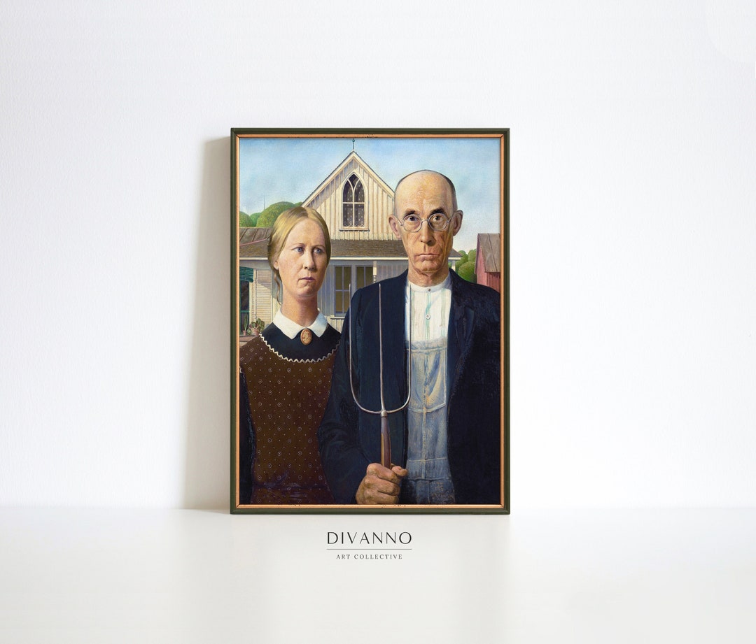 American Gothic Prints, Grant Wood Printable Wall Art, Portrait Oil ...