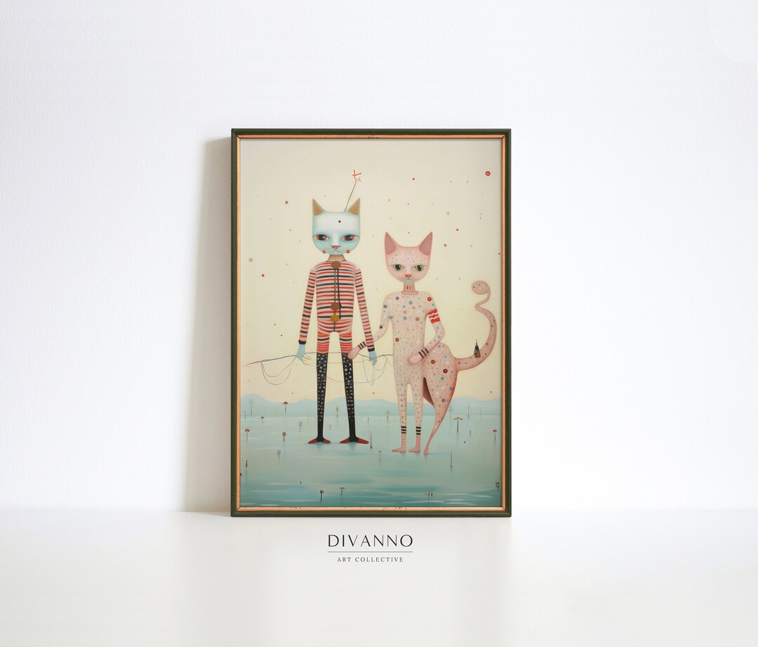 Duo Cats Print, Wild Colourful Cats Wall Art, Couple Canvas, Poster ...