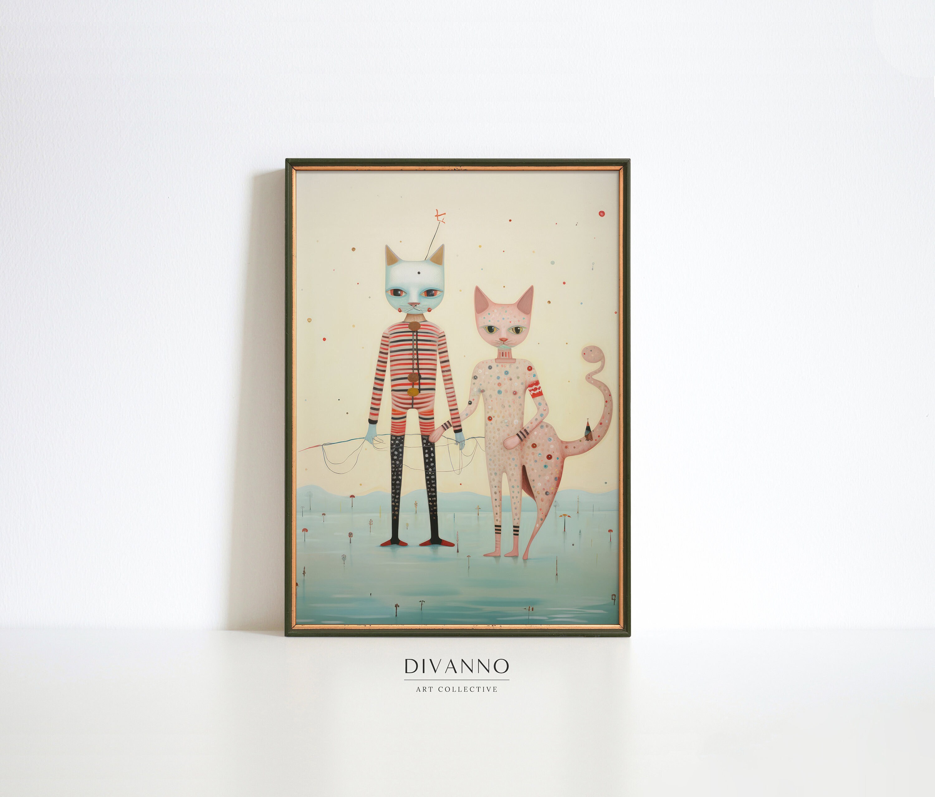 Duo Cats Print, Wild Colourful Cats Wall Art, Couple Canvas, Poster ...