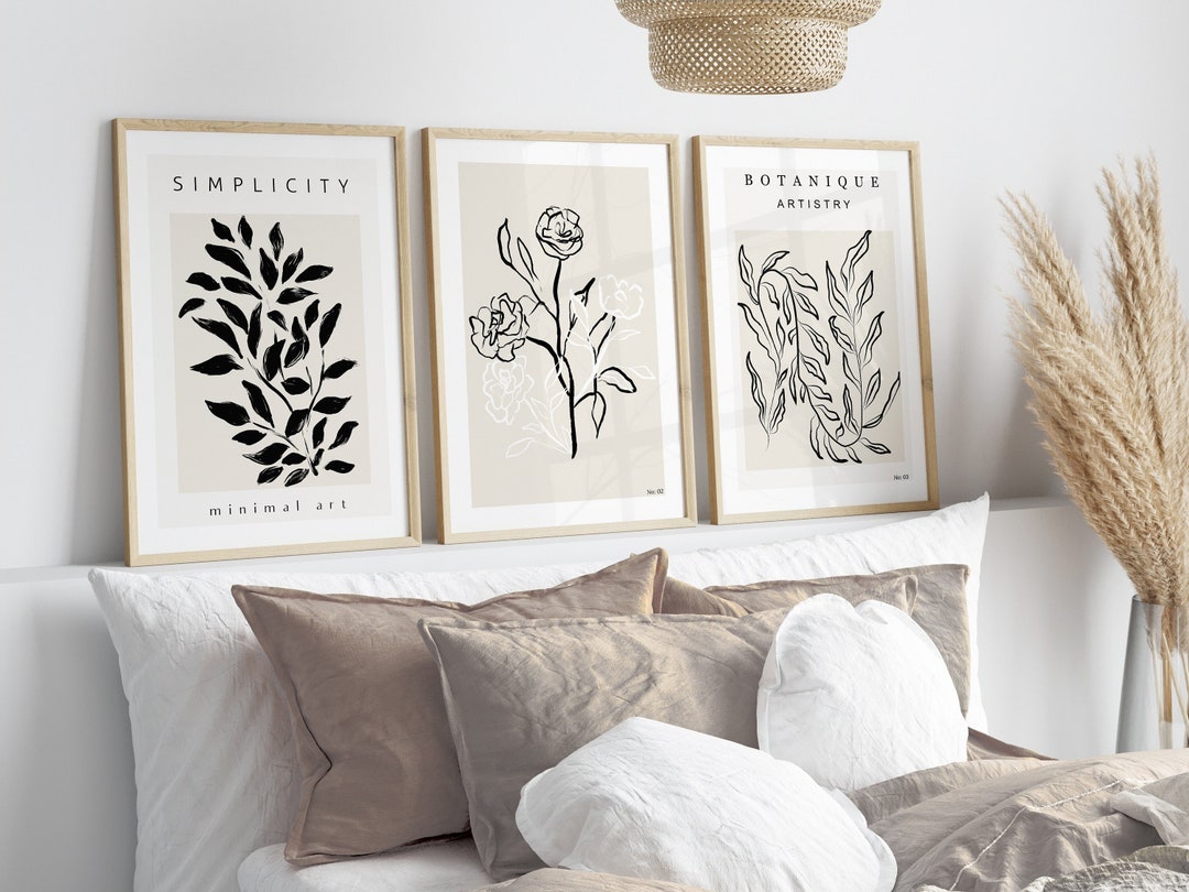 Minimalist Botanical Prints Set of 3, Beige Abstract Decor, Neutral ...