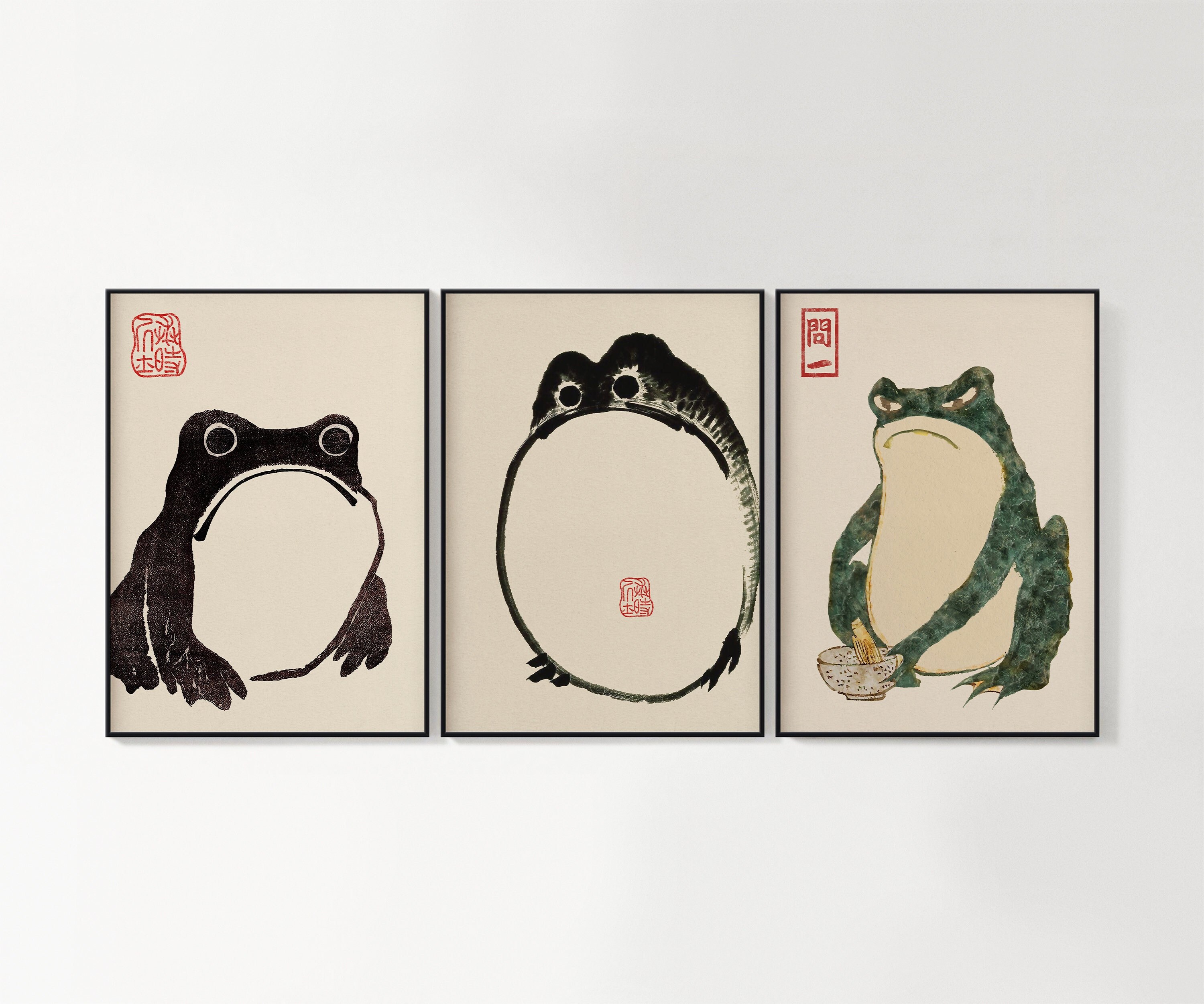 Japanese Set of 3 Frog Prints Japanese Prints Vintage Art - Etsy